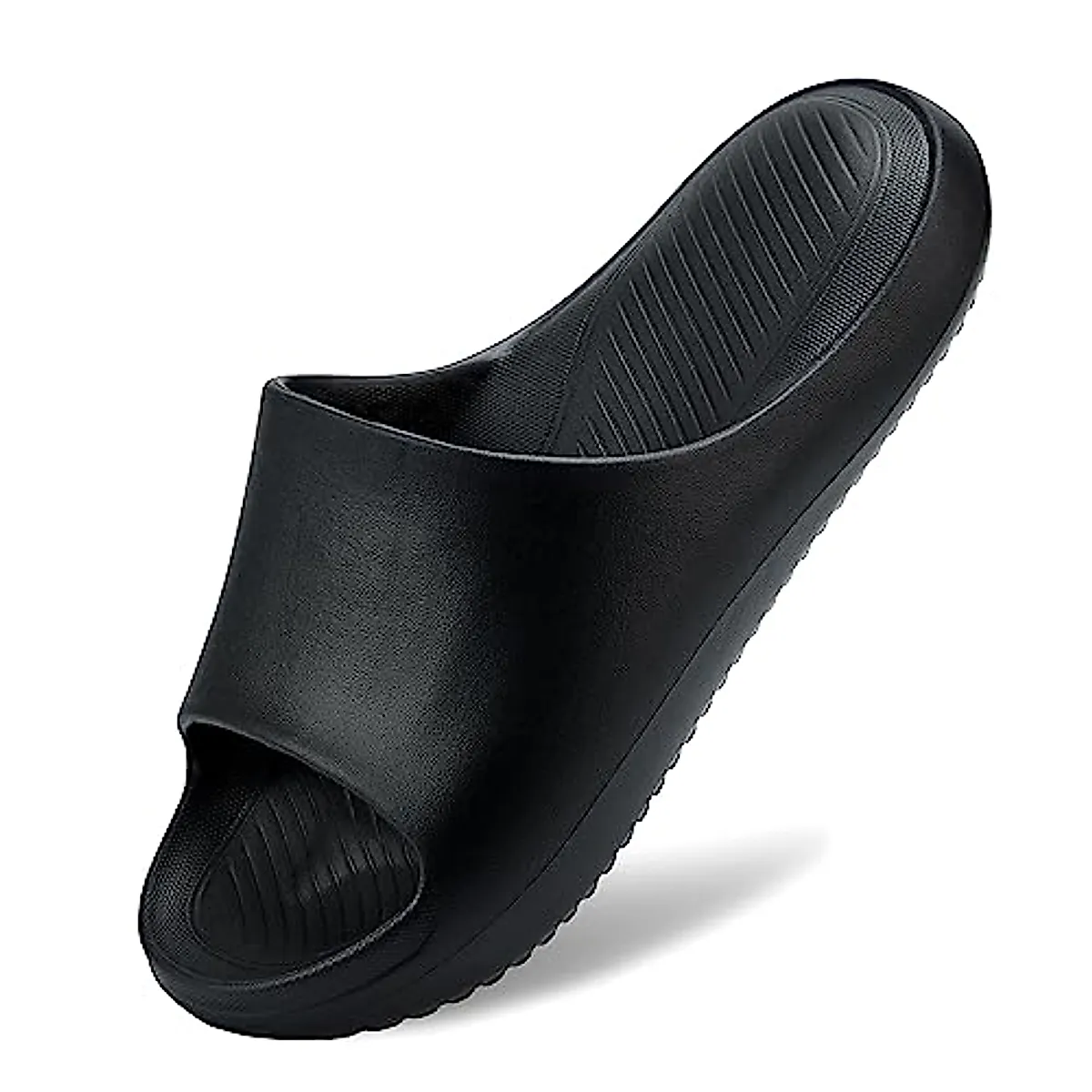 ANLUKE Pillow Slippers for Women and Men Comfortable Cloud Slides for Indoor and Outdoor Home Cushioned Thick Sole Soft Rebound Black 42/43