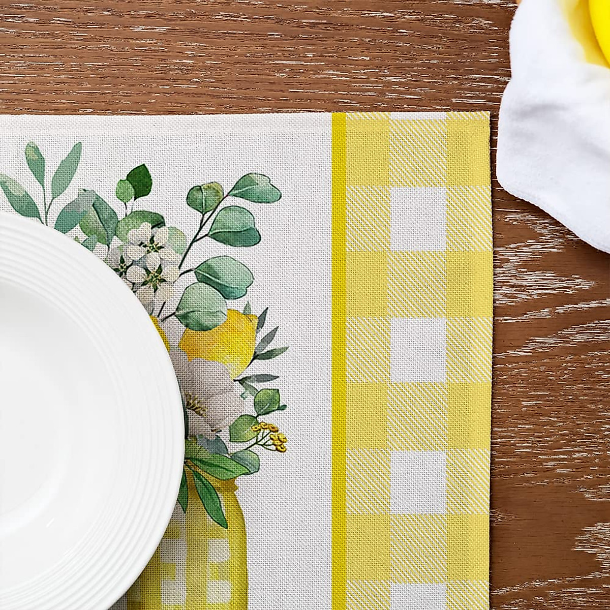 GEEORY Lemon Summer Placemats 12x18 Inch Set of 4 Yellow Vase Spring Table Mats Farmhouse Rustic Holiday Kitchen Dining Table Decoration for Indoor Outdoor Dinner Party Décor GP082-18