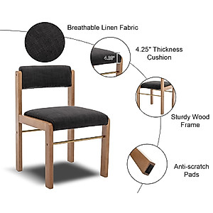 Shunzhi Mid Century Modern Dining Chairs Set of 2 Upholstered Linen Dining Room Chairs with Adjustable Back Wooden Farmhouse Side Chairs for Living Room/Dining Room,Charcoal Black