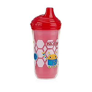 Nuby Plastic Insulated No Spill Easy Sip Cup with Vari-Flo Valve Hard Spout, Boy, 9 Oz, 3 Count