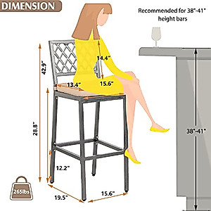 ONLYCTR Metal Dining Bar Stools, Outdoor Bar Height Stool, Indoor Outdoor Stools with High Back & Cushions, Hammered Gray Finish, 29" Barstools for Patio, Bistro