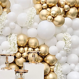 DIY White Gold Balloons Kit - 178 pcs Balloon Arch Garland Kit Include White Metallic Gold Confetti Balloons for First Communion Baptism Wedding Bridal Baby Shower Birthday Party Decorations Backdrop