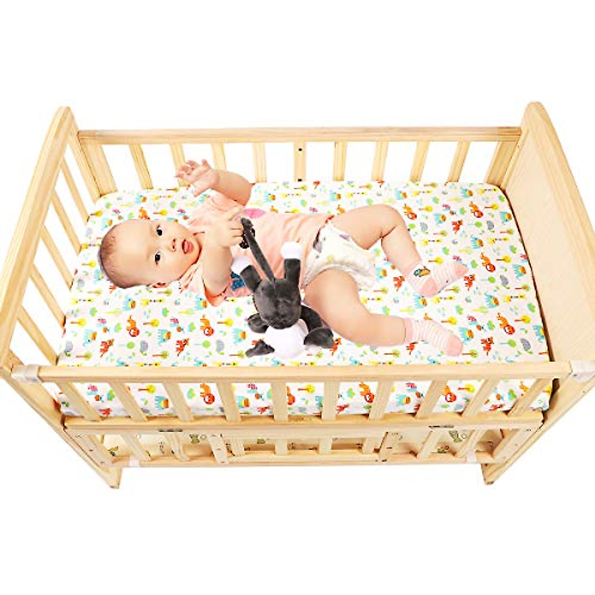 Waterproof Pack N Play/Mini Portable Crib Sheet Set 2 Pack 100% Jersey Cotton 190GSM Thickest Ultra Soft Stretchy for Baby Girl Boy Cute Animal by Knlpruhk