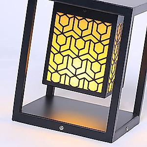 Mrdsre Chinese Style Solar Column Lights Black Finish Square Solar Column Light Post Lantern Stainless Steel Waterproof Outdoor Light Rainproof Waterproof Pillar Lamp Courtyard Lamp Garden Villa Lands