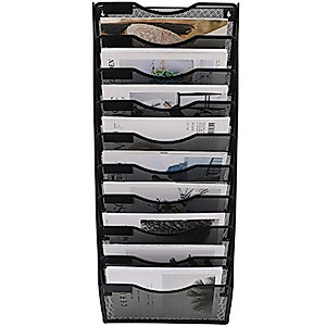 EasyPAG 10 Tier Wall File Organizer Office Mesh Metal Hanging File Folder Holder Magazine Rack, Black
