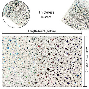 HYANG Glitter Star Solid Transparent PVC Super Clear Holographic Vinyl Faux Leather Sheets 1 Roll 12" x 47" (30cm x 120cm) for DIY Bows Earrings Bags DIY Crafts Making