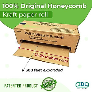 IDL Packaging HexcelWrap Cushioning Kraft Paper 15.25" x 300' in Self-Dispensed Box – Eco-Friendly Honeycomb Alternative to Bubble Wrap – Innovative Packing Paper Roll for Shipping and Moving