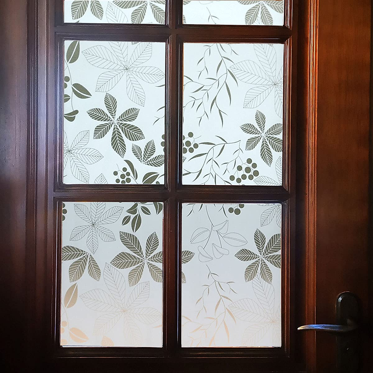 VSUDO 17.7" by 118.1" White Frosted Privacy Window Film, Removable White Background & Leaf Pattern Matte Window Film, Opaque Window Glass Covering, Static Cling Window Sticker for Home (14.53 Sq. Ft)