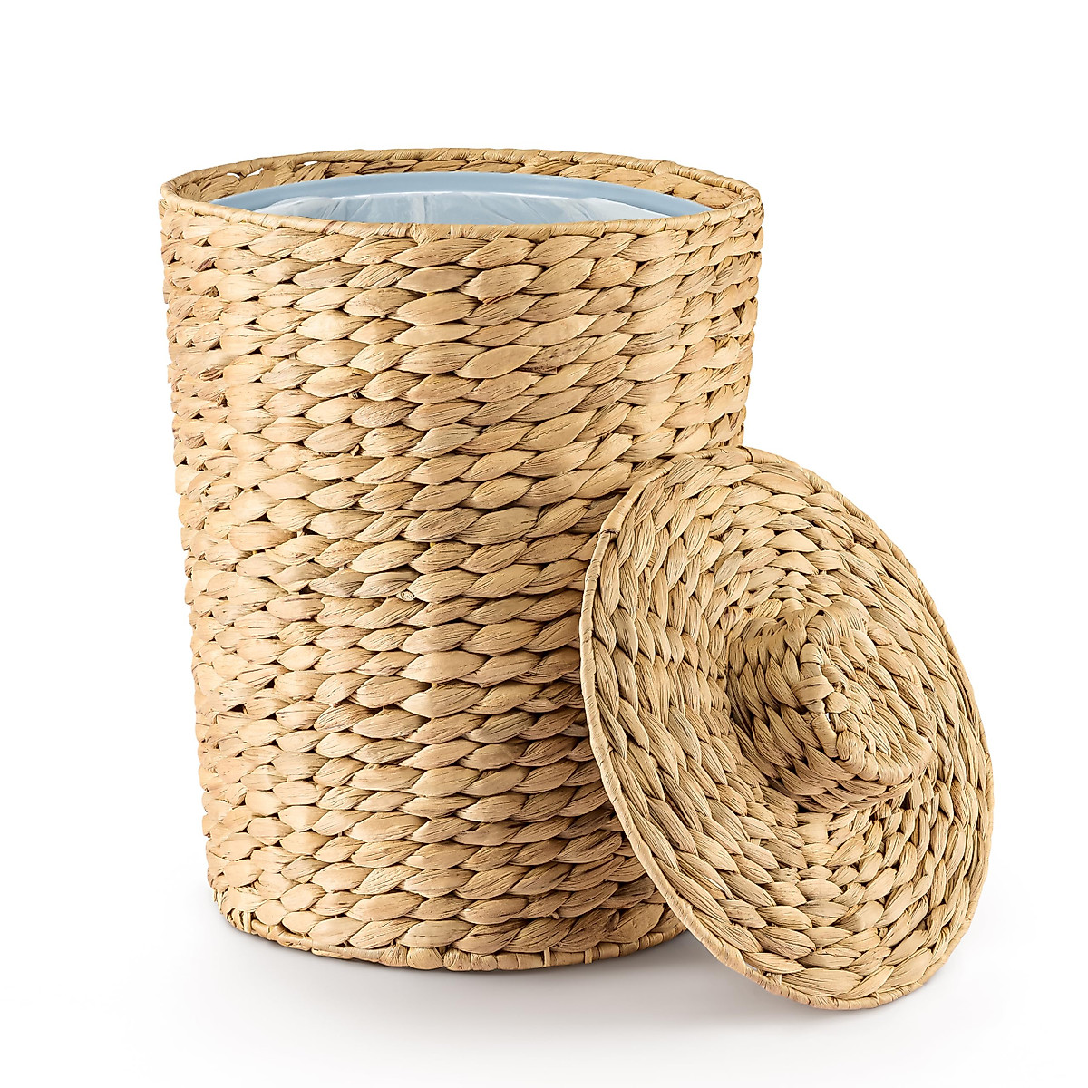 Tidita 1.3 Gallons Wicker Waste Basket with Lid - Large Wicker Trash Can for Office - WasteBaskets for Bedroom, Bathroom, Kitchen, Living Room - Boho Handwoven Trash Cans for Garbage (Water Hyacinth)