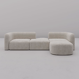 Acanva Luxury Modern Tight Curved Back Velvet Sofa, Minimalist Style Comfy Couch for Living Room Apartment, 4 Seater Modular Sectional, Cream