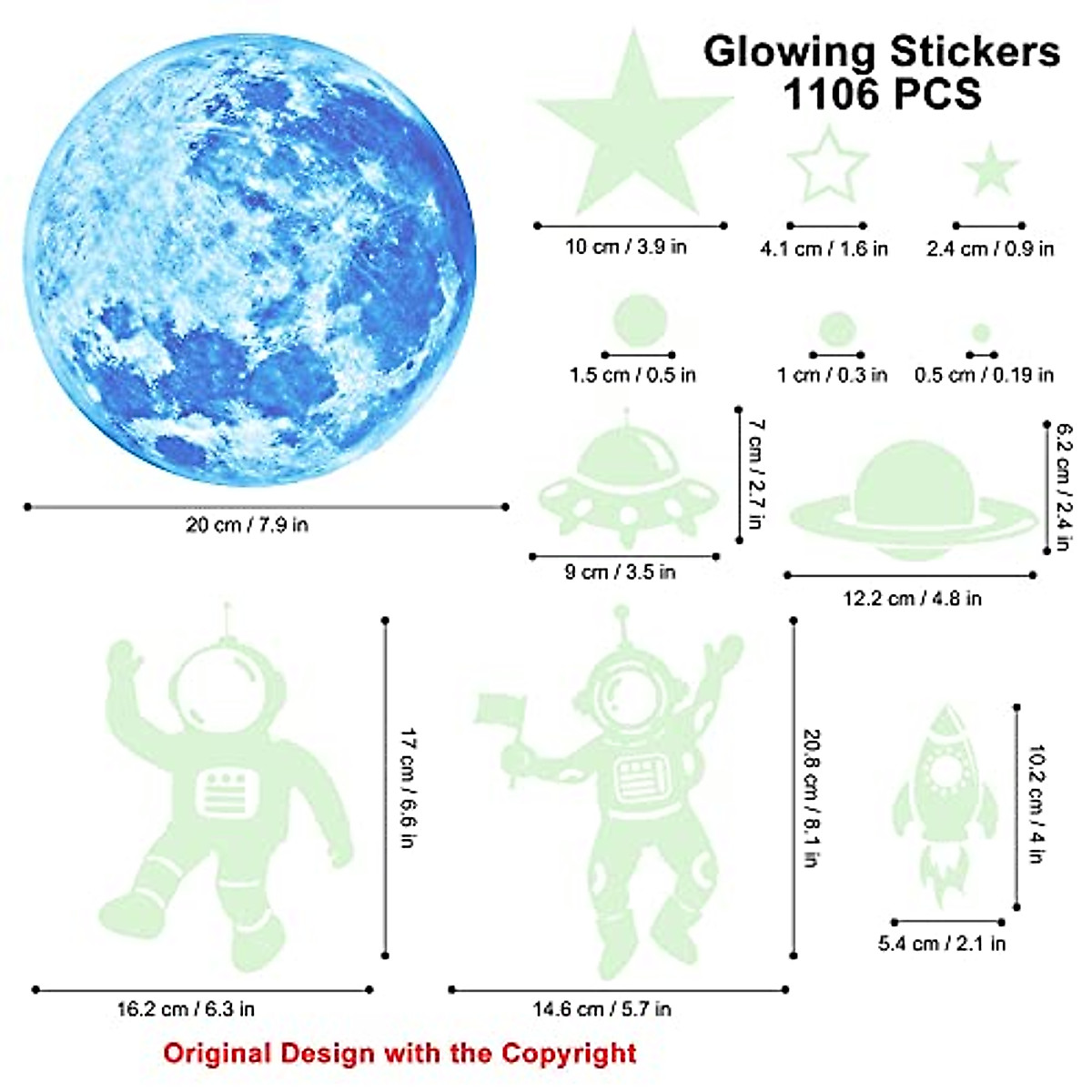 Glow in The Dark Stars for Ceiling Glow in The Dark Moon and Space Wall Decals Luminous Astronaut Universe Planet Galaxy Wall Stickers Outer Space Decal for Kids Boys Girls Bedroom Christmas Gift (Sky blue)