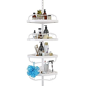 Lilyvane Corner Shower Caddy, 4 Layer Shower Organizer, Rustproof ABS Shower Shelves with Stainless Steel Pole, Drill Free Shower Rack, Large Shower Storage and Shower Caddy Tension Pole,56-125 Inch