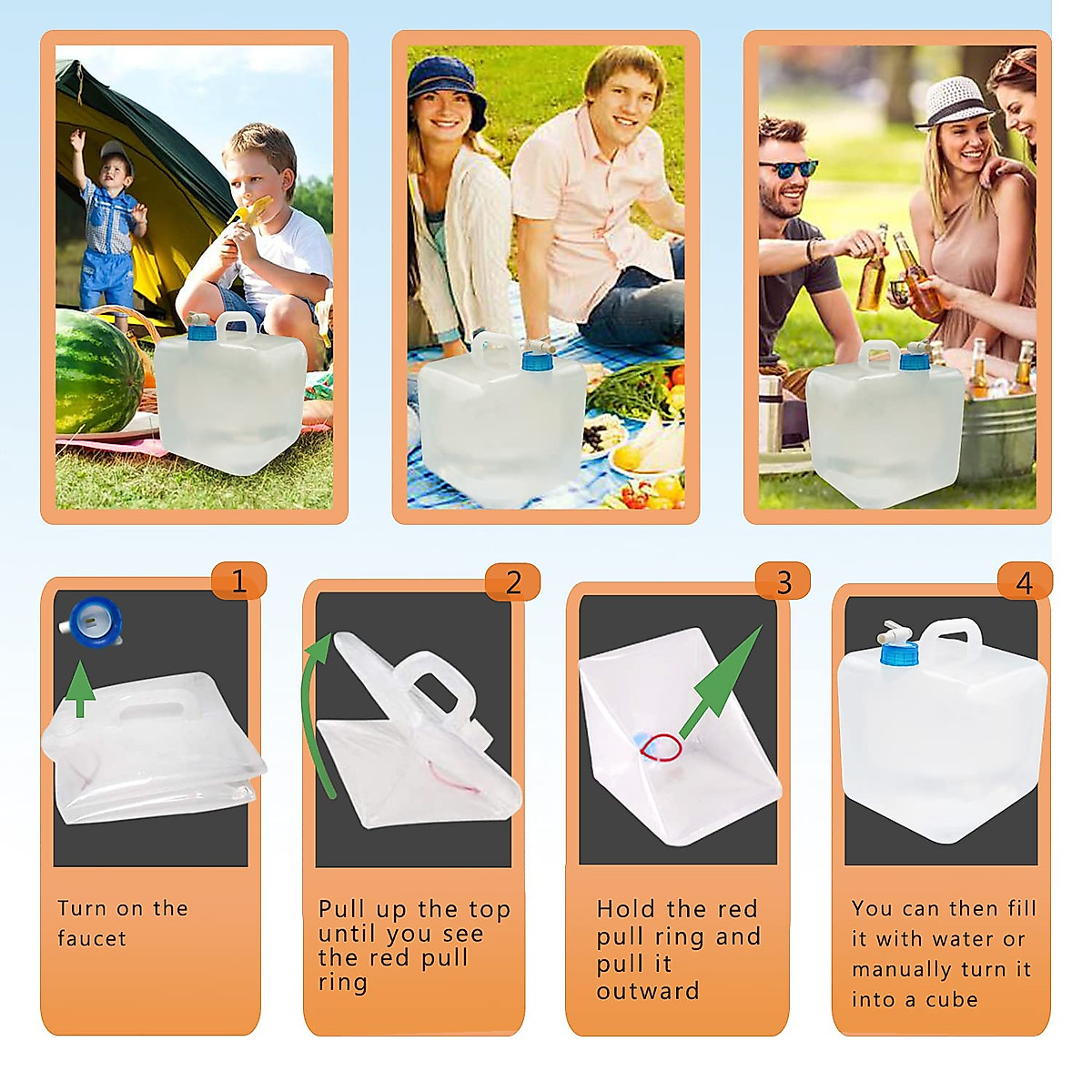 Collapsible Water Container with Spigot, Camping Water Storage Carrier Jug BPA-Free for Outdoors Hiking Backpack & Survival Kit, Foldable Portable Canteen 1.3/2.6/3.9/5.3 Gallon (5.3 Gallon, 1-Pack)