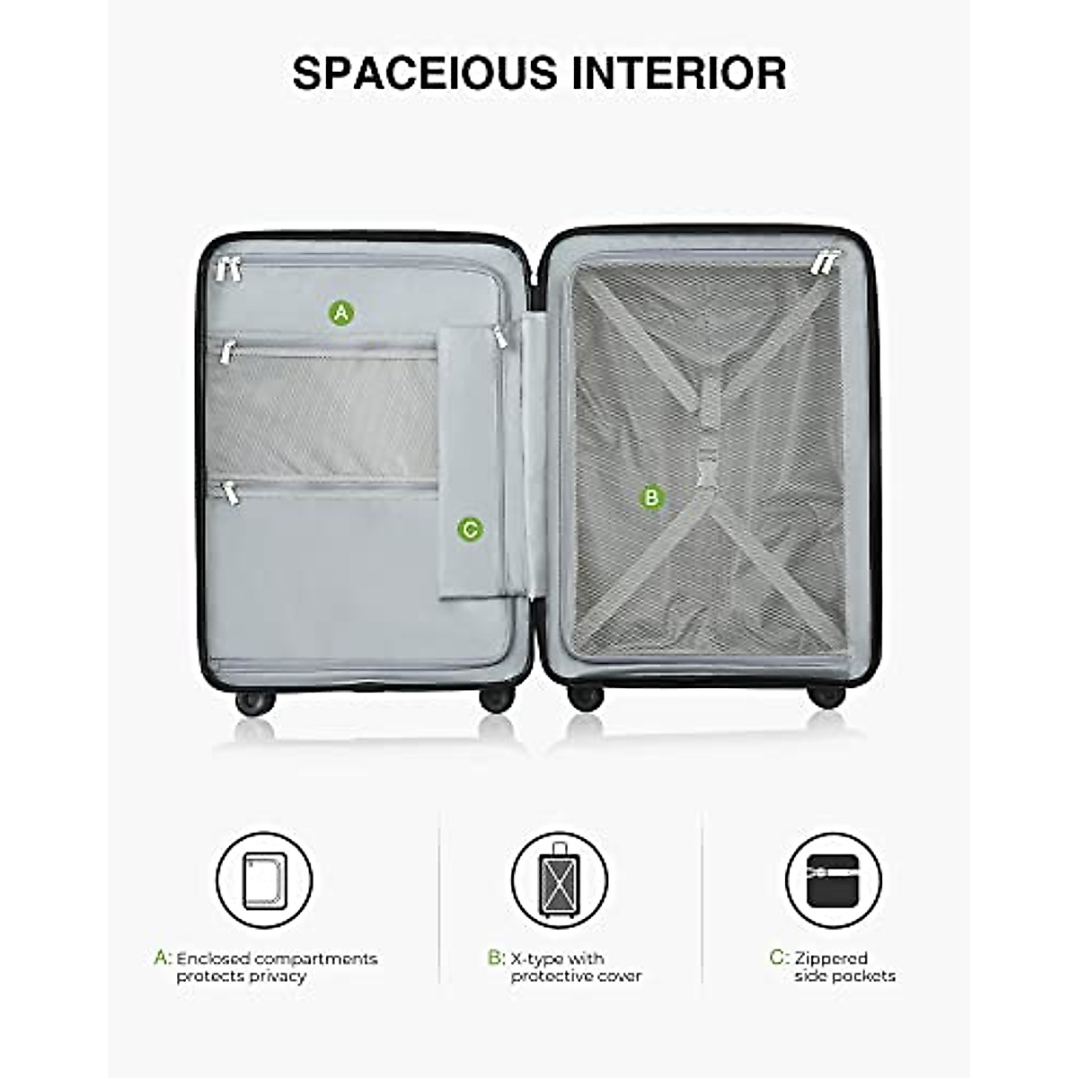 LUGGEX White Luggage Sets 3 Piece - Expandable Carry on Luggage Set with Spinner Wheels - Lightweight Versatile Shopping and Sightseeing.(White Suitcase)