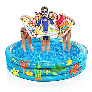 JAMBO Kiddie Pool with Inflatable Bottom | 48" x 12" Sea Friends Inflatable Kiddie Pool for Kids and Toddlers | Doubles as a Ball Pit & Dog Pool | Great Splash Pool Backyard Water Toys
