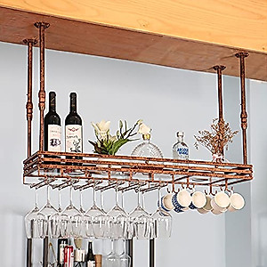 Bar Counter Bar Wine Rack, Upside Down European-Style Simple Restaurant Hanging Wine Glass Holder, Ornament Wine Hanger, Height-Adjustable Wine Storage Shelf (Color : C, Size : 80