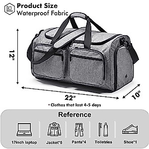 Duffle Bag for Men Travel, Large Duffle Bag Women Travel with Shoe Compartment Carry On Duffel Bag Waterproof 22 inch 50L Grey