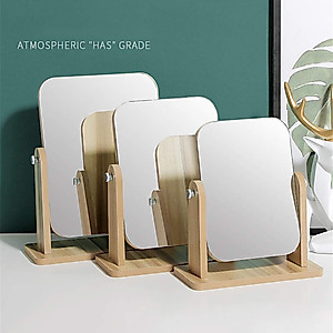 YOOMEISHALY Wooden Desk Mirror 360 Degree Swivel Mirror Single-Sided Makeup Table Mirror, Portable Removable Countertop Private Room High-Definition Make Up Mirror (X-Large), Wood Grain