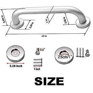 2 Pack 12 Inch Shower Grab Bar, ZUEXT Chrome Stainless Steel Bathroom Grab Bar, Shower Handle, Bathroom Balance Bar, Safety Hand Rail Support - Handicap, Elderly, Injury, Senior Assist Bath Handle