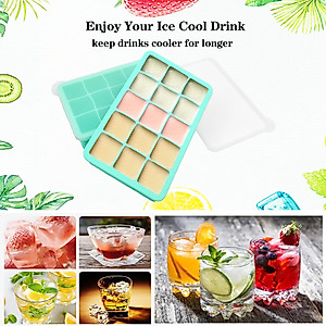 2 Pack Silicone Ice Cube Trays, Easy Release Flexible-15 Cubes Ice Cube Molds,Silicone Ice Cube Molds with Removable Lids for Cocktail, Whiskey, Baby Food, Chocolate-Reusable (Mint Green)