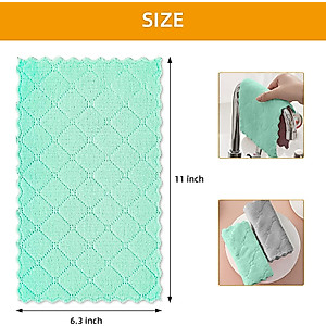 JIFOVER 12-Pack of Dish Towels for Kitchen Premium Dishcloths, Super Absorbent Coral Velvet Dishtowels, Nonstick Oil Washable Fast Drying - Green & Grey. (12 Pack/Set)