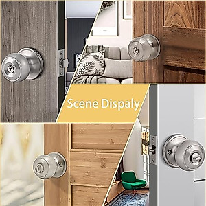Knobonly 2 Pack Keyed Alike Door Knobs with Lock and Key, Entry Door Lock with Same Keys, Front Door Handles Lock with Key, Brushed Nickel Door Knobs with Lock and Keyes