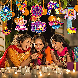 40pcs Diwali Hanging Decorations, No-DIY Happy Diwali Decorations for Home House, Deepavali Party Decorations, Indian Festival Diyas for Diwali Rangoli Decoration Lights Hanging Swirls cocomigo