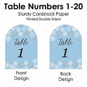 Big Dot of Happiness Winter Wonderland - Snowflake Holiday Party and Winter Wedding Double-Sided 5 x 7 inches Cards - Table Numbers - 1-20