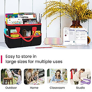 Godery Desktop File Folder Tote and Stock Organize, Fundamentals Art Organizer Storage Craft Tote Bag for Office Desk Organize, Make-up Storage Tote with Handles for Travel or Daily Use, Black