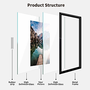HSAUYU Glass Picture Frame Set of 3, Black Simple Metal Geometric Photo Frame with Glass Cover Includes 5x7, 4x6, 4x4 - Tabletop Floating Picture Frames for Home Decoration, Gift for Father's Day