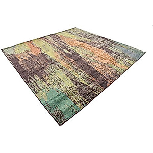 Unique Loom Jardin Collection Colorful, Vibrant, Abstract Watercolor Area Rug, Square 8' 0" x 8' 0", Multi/Beige