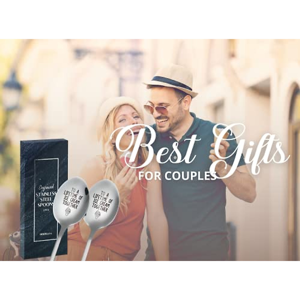 Engraved Ice Cream Spoon Gifts for Couple on Anniversary, 2 Pcs Personalized Coffee Spoon Stainless Steel, To a Lifetime of Ice Cream Together, Couple Gifts for Him and Her on Valentines Day