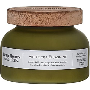 BetterHomes&Gardens 18oz Scented Candle, White Tea and Jasmine 2-Pack, 18oz (501g) x 2 [excluding glass jar weight] (44225)