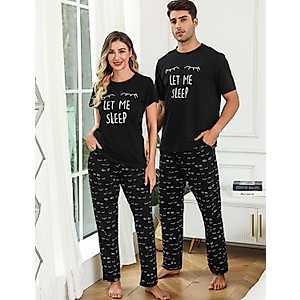 EISHOPEER Women's Pajama Set Printed Short Sleeve Top & Long Pants Sleepwear Pjs Sets Black S