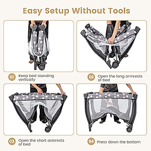 Costzon 3 in 1 Pack and Play with Bassinet, Portable Baby Playard with Changing Table, Bassinet, Music Box, Whirling Toys, Wheels/Brake, Large Basket, Bag, Foldable Travel Crib for Indoor Outdoor