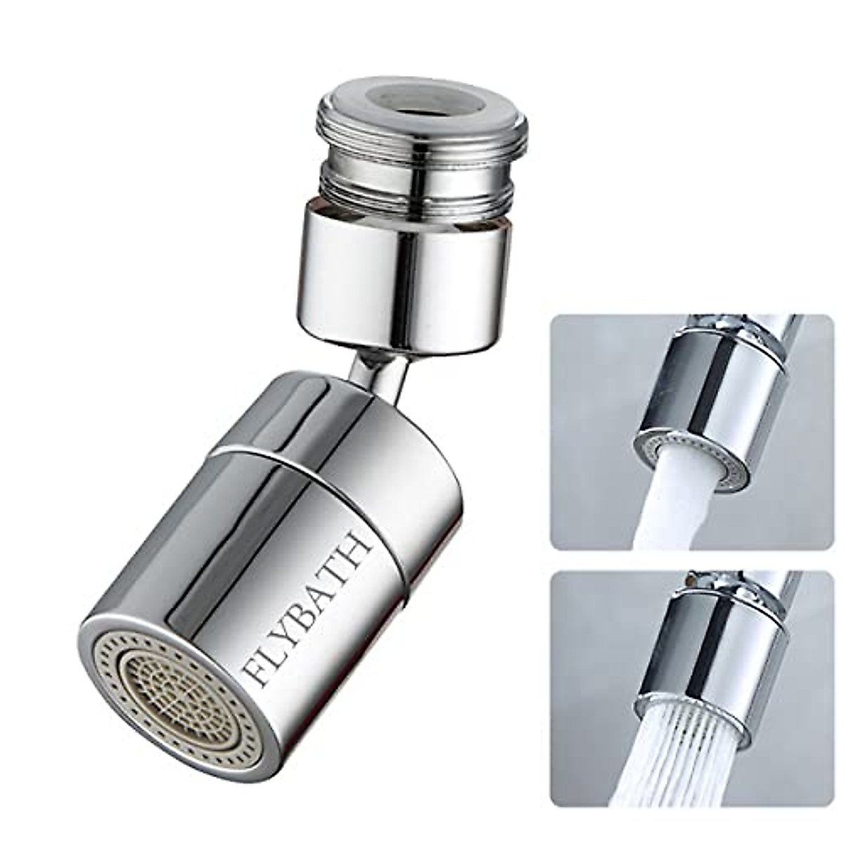 Flybath Kitchen Sink Faucet Aerator Bathroom Basin Sprayer Dual-function 2-Flow Faucet Tap Attachment Extended Splash Proof 360° Swivel Water Bubbler Nozzle Filter, Brass Polished Chrome