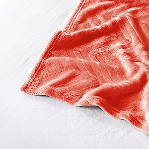 Whale Flotilla Flannel Fleece Throw Blanket for Couch Sofa Bed, Soft Velvet Lightweight Throws Plush Fluffy Chevron Design Decorative Blankets for All Season, 50x60 Inch, Coral