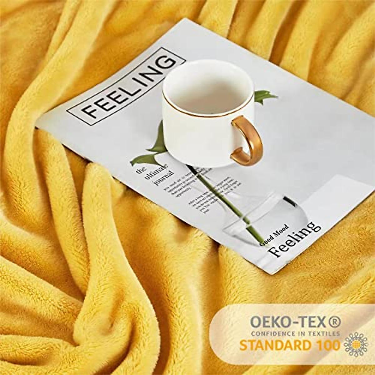 Mellowdy Plush Flannel Blanket Cozy Warm Soft Fleece Fall Fuzzy Throw Blanket for Couch Sofa Bed Camping Traveling Boys Girls (Misted Yellow, 50''x60'') - 320GSM