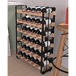 36 Bottles Wine Rack Freestanding Floor, 6-Tier Display Wine Bottle Holder Stand with Pine Shelf, Wobble-Free Wine Storage Rack for Pantry Organizer, Kitchen Bar, Countertop, Dinning Room, Natural