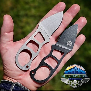 Off-Grid Knives - Compact EDC Fixed Blade Knife with Cryo D2 Steel, Paracord Rope, Neck Knife, Belt Clip, Scout & Vertical Carry, Kydex Sheath (Blackout)