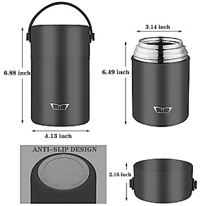 Mr.Dakai Thermal Soup Container for hot food, Insulated Lunch Container Hot Food Jar Stainless Steel Vacuum Bento Lunch Box with Folding Spoon/Bag for Office Picnic Travel Outdoors - 27oz Black