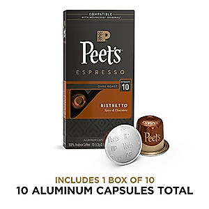 Peet's Coffee, Dark Roast Espresso Pods, Ristretto Intensity 10, 10 Count (1 Box of 10 Espresso Capsules)
