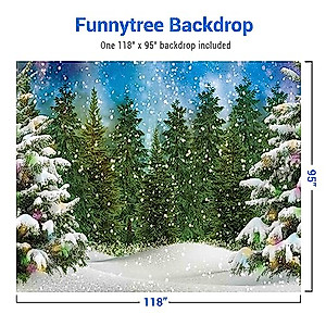 Funnytree 10x8FT Durable Fabric Soft Winter Pine Tree Forest Photography Backdrop Snowy Christmas Background Xmas Party Wall Decoration Supplies Photo Booth Washable