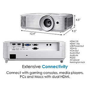 Optoma HD39HDR High Brightness HDR Home Theater Projector | 120Hz Refresh Rate | 4000 lumens | Fast 8.4ms Response time with 120Hz | Easy Setup with 1.3X Zoom | 4K Input | Quiet Operation 26dB