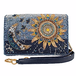 Mary Frances Solar System Beaded Sun and Moon Crossbody Clutch Handbag, Blue