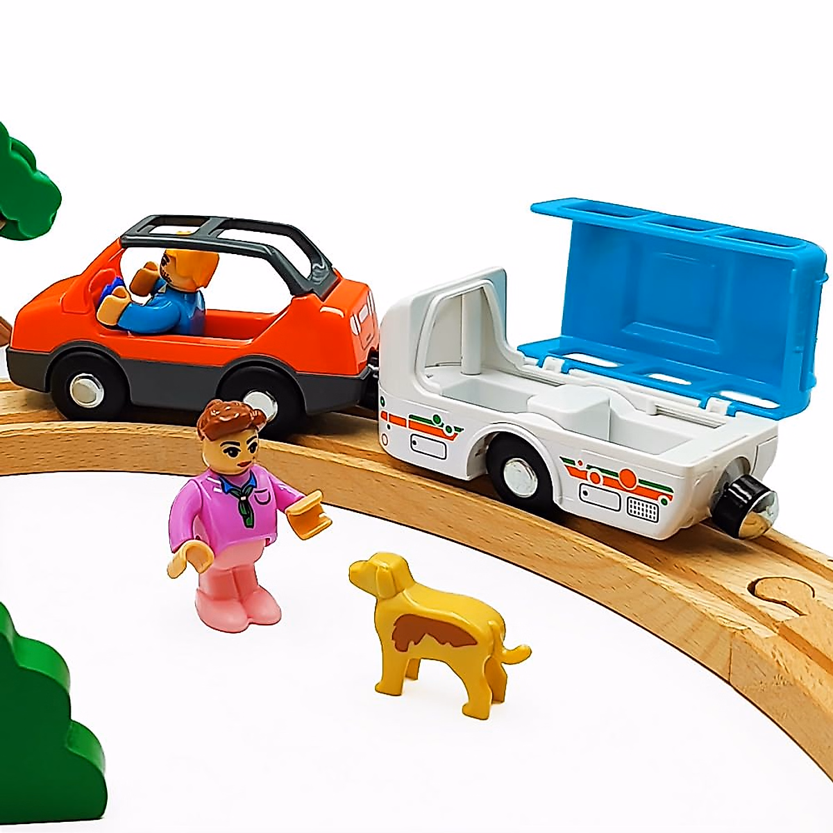Magnetic Trains Cars Playset Wooden Train Track Accessories Station Wagon Train Set for Toddlers 3-5 Wooden Train Sets for Boys Ages 3-4-7 (Wagon Set)