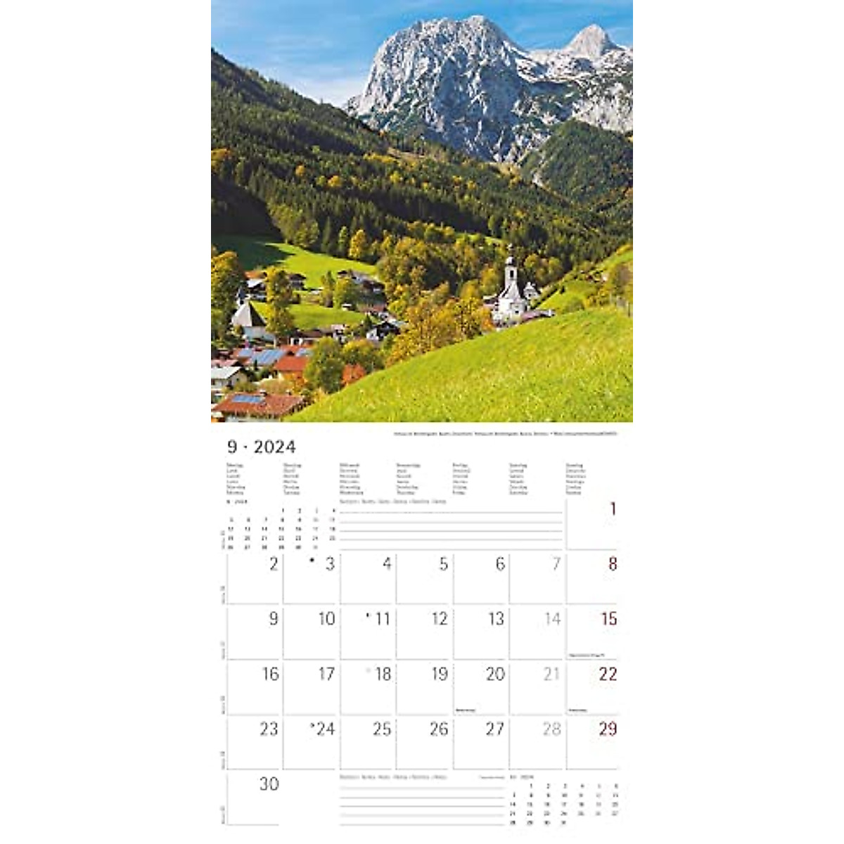 Alpen 2024 - Brochure Calendar 30 x 30 cm (30 x 60 Open) - Calendar with Space for Notes - The Alps - Picture Calendar - Wall Planner - Nature Calendar