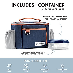 Fit & Fresh Foundry, Promenade Adult Insulated Lunch Bag with Side Pouches, Complete Lunch Kit Includes Matching Container, Navy