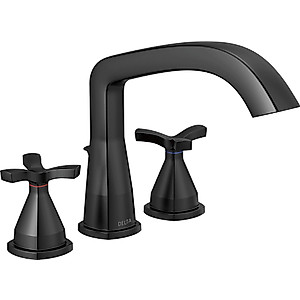 Delta Faucet Stryke Roman Tub Faucet - T27766-BL - Sleek Bathtub Handles & Faucet - Modern Bathroom Fixtures - Matte Black, Spoke Handles (Valve Sold Separately)