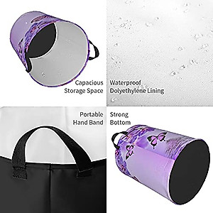 FeHuew Purple Flowers Butterfly on Water Collapsible Laundry Basket with Handle Waterproof Fabric Hamper Laundry Storage Baskets Organizer Large Bins for Dirty Clothes,toys,Bathroom